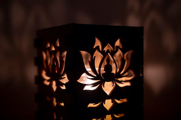 Buddha Enlightened Wooden Candle Lantern Holder for Glass Enclosed ...