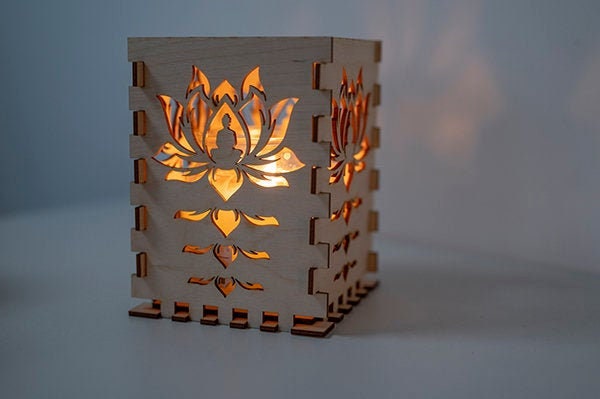 Buddha Enlightened Wooden Candle Lantern Holder for Glass Enclosed ...