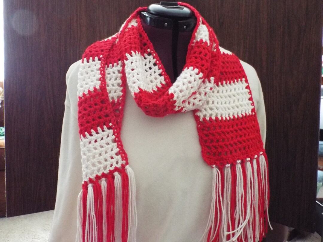 Red and White Scarf - Etsy