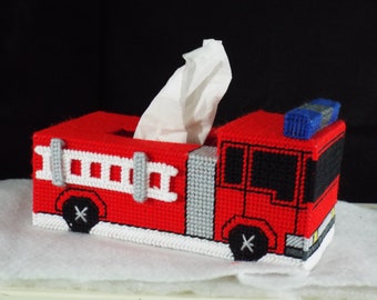 Plastic Canvas Pattern 3D FIRE TRUCK Fire Engine Tissue Box Cover Plus ...