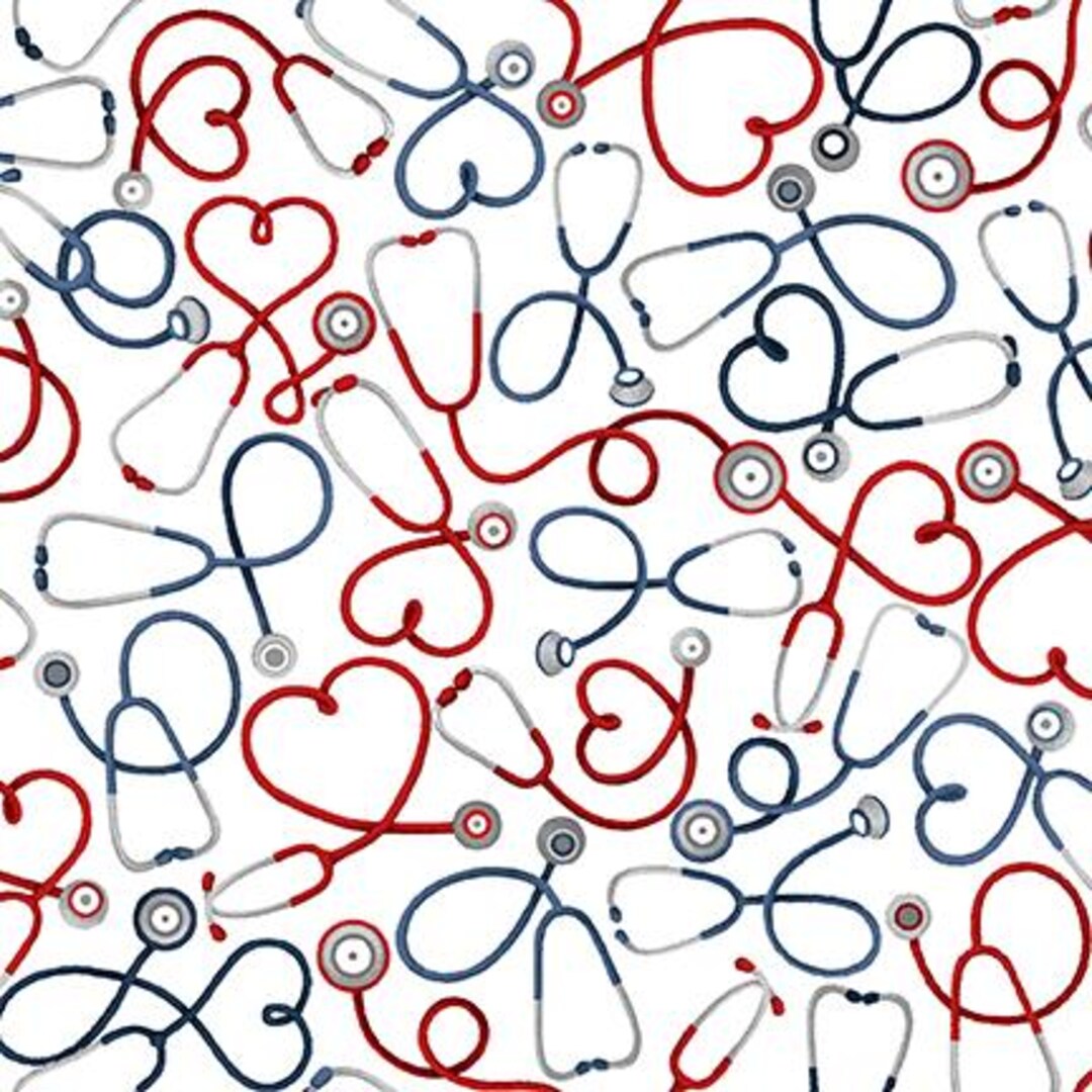 Essential Heroes Stethoscopes by Studio E Fabrics White 5655-1.webp - Etsy