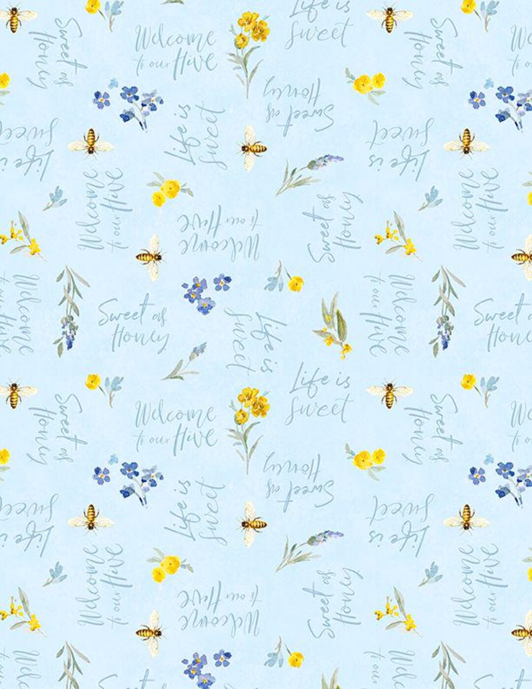 Bees and Blooms Tossed Words Blue 89285-454 by Wilmington Prints - Etsy