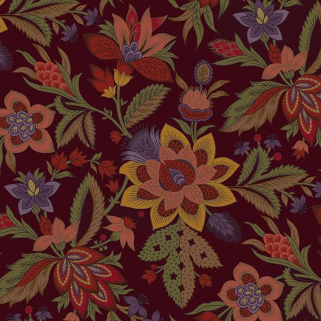 Ginger Grove Jacobean by Marcus Fabrics R150436D-BURGUNDY - Etsy