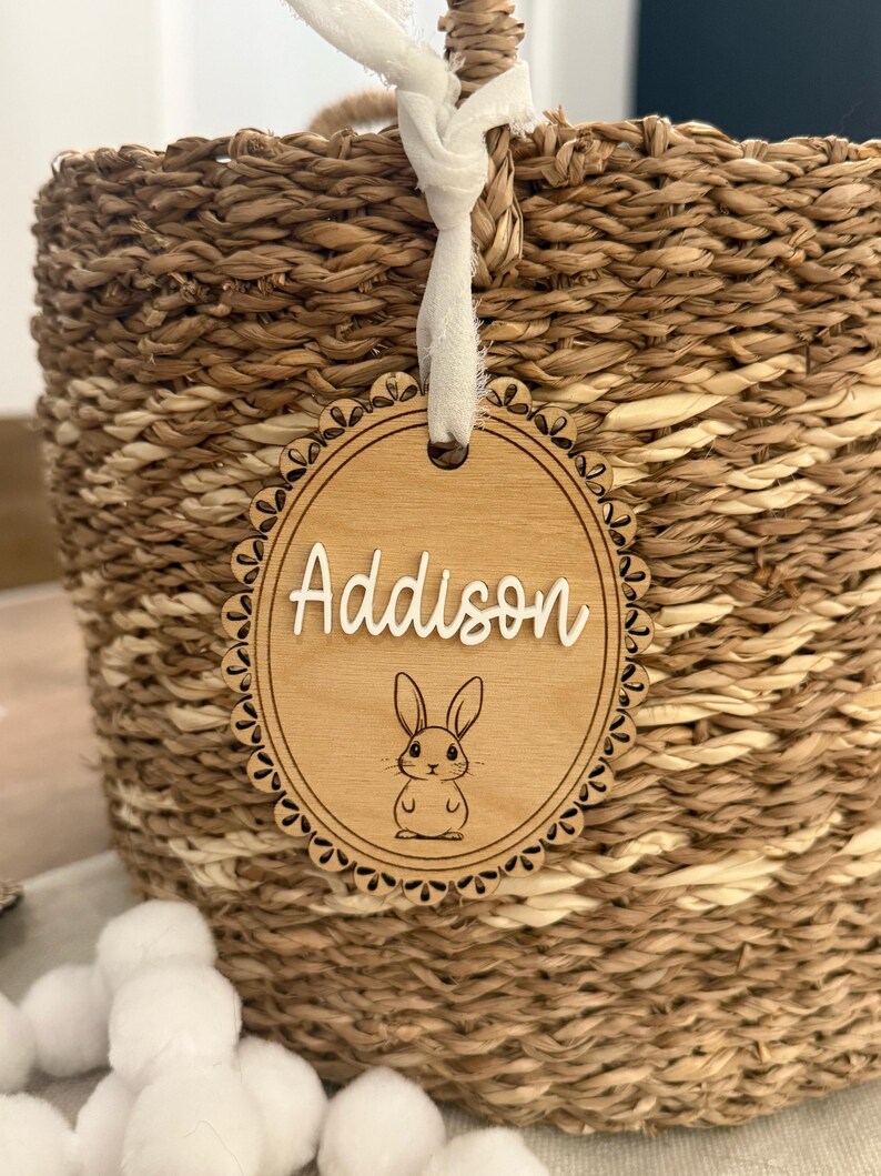 Simple Easter Bunny Basket Tag, Scalloped Edge Name Tag, Cute Name Tag ...