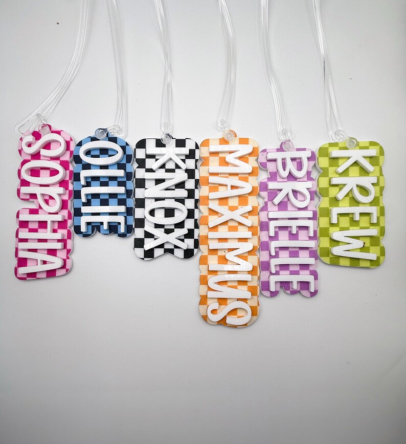Personalized Checkered Name Tag for Kids - Custom Bag Tag for Backpack ...
