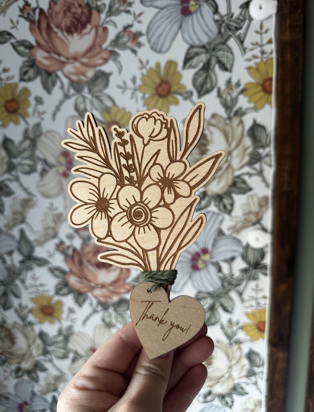 Laser Engraved Wooden Flower Bouquet: Custom Heart Tag - Etsy