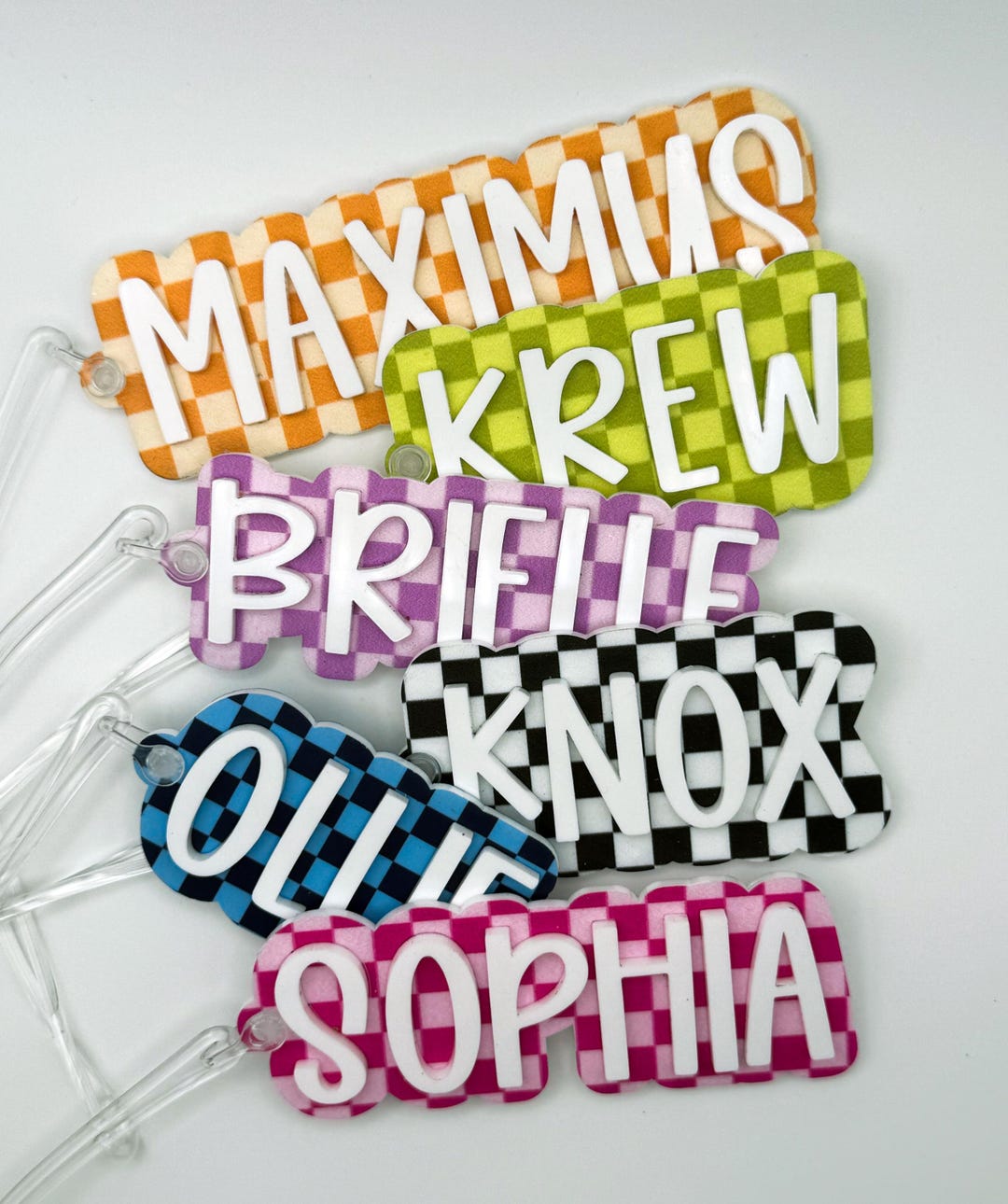 Personalized Checkered Name Tag for Kids - Custom Bag Tag for Backpack ...