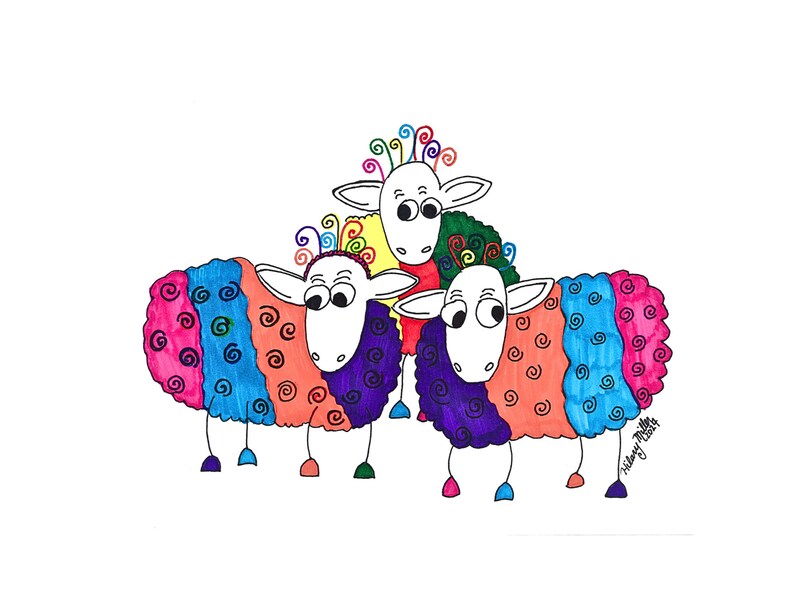 Whimsical Sheep, Whimsical Lamb Art, Hand Drawn Sheep, Silly Lamb Art ...