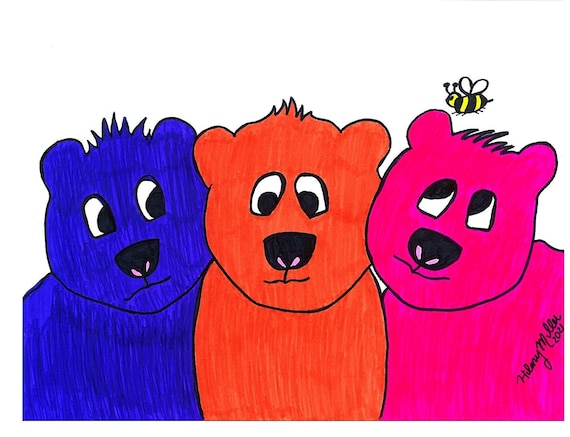 3 Bears Three Bears Nursery Room Art Whimsical Children's - Etsy