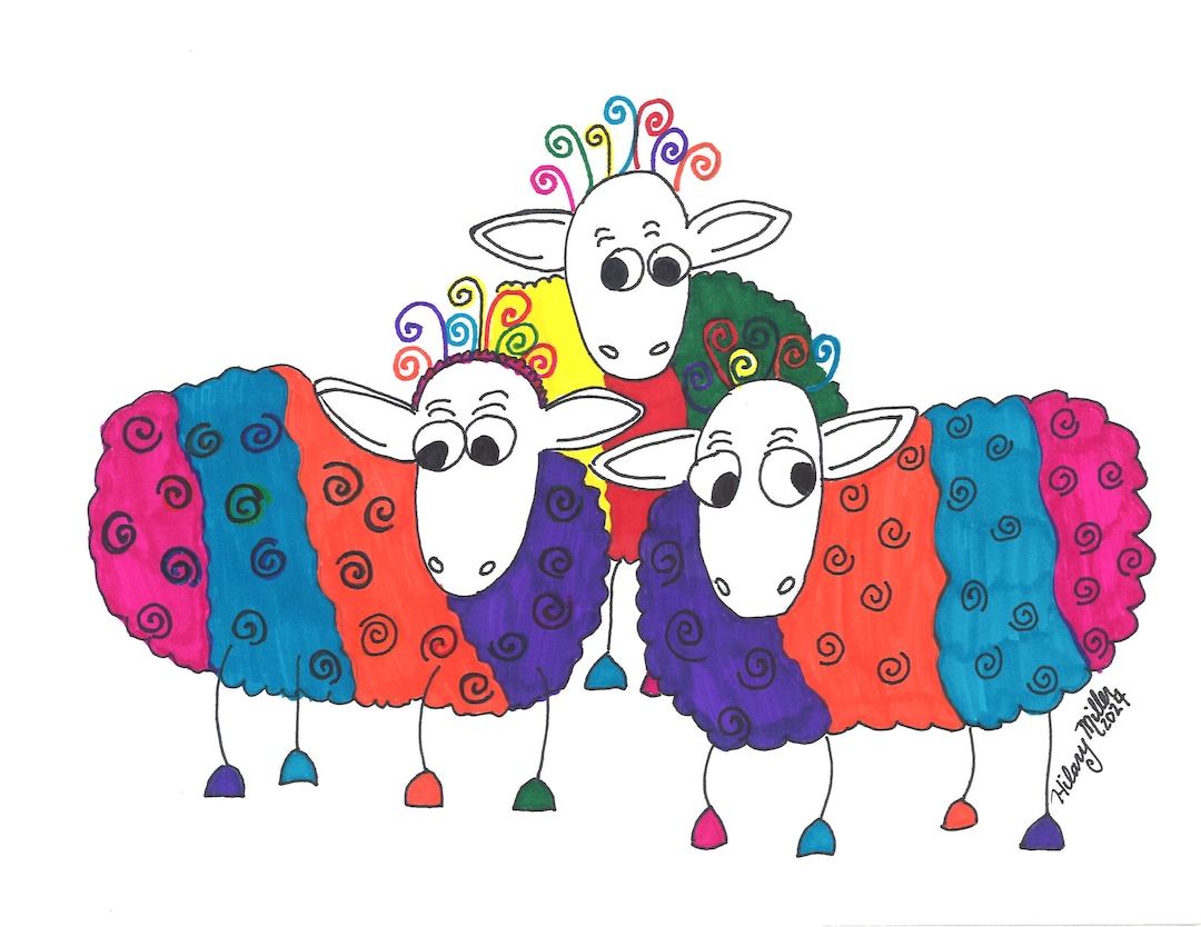 Whimsical Sheep, Whimsical Lamb Art, Hand Drawn Sheep, Silly Lamb Art ...
