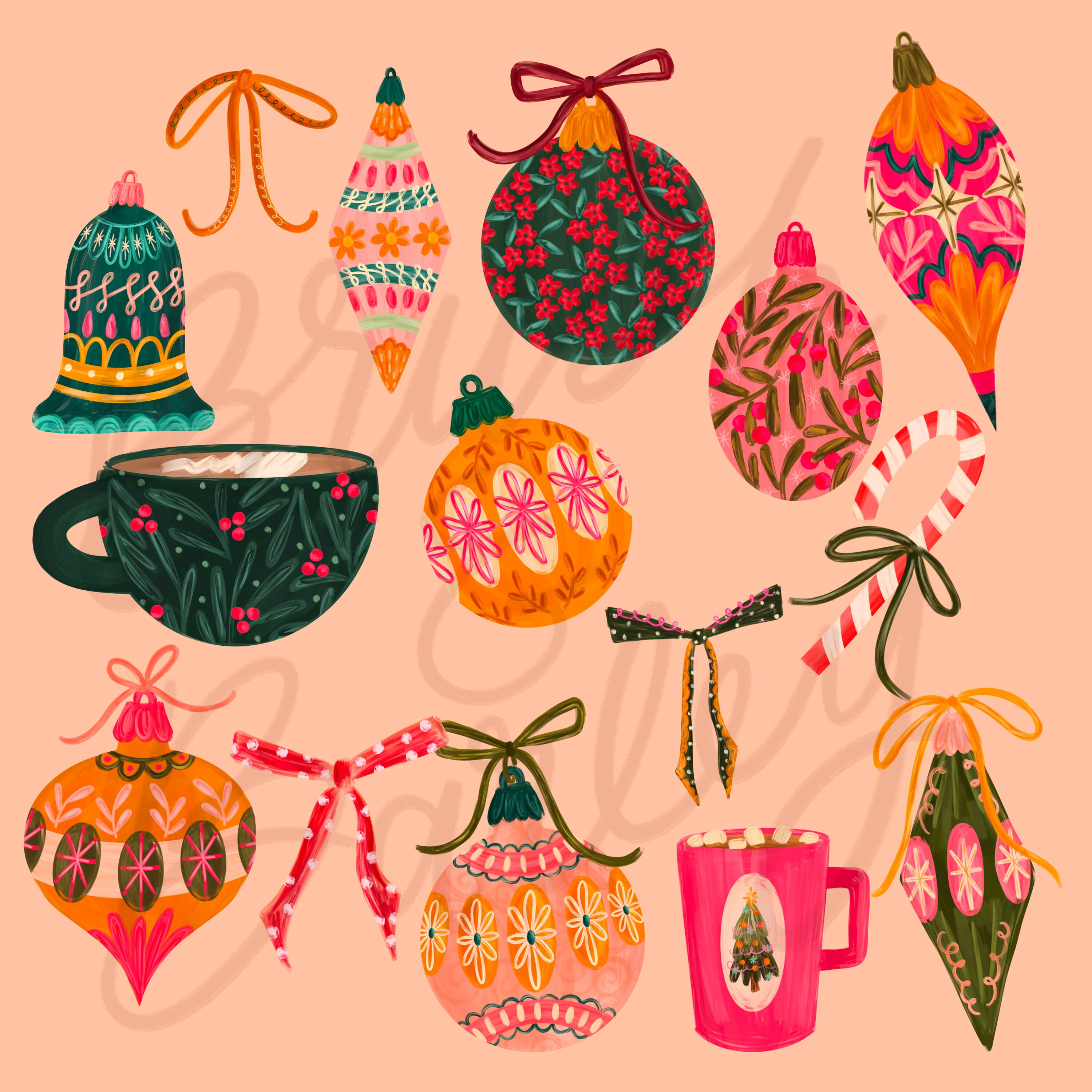 Very Merry Digital Stickers / Clipart / Christmas Clipart / Ornaments ...