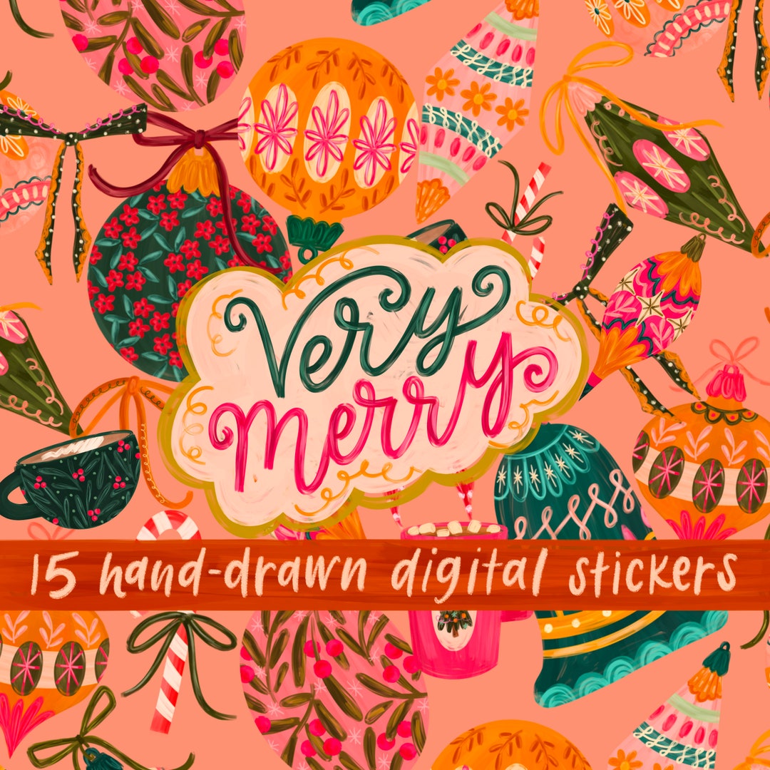 Very Merry Digital Stickers / Clipart / Christmas Clipart / Ornaments ...