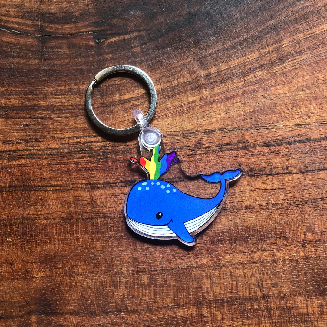 Blue Whale With Rainbow Spout Acrylic Keychain - Etsy