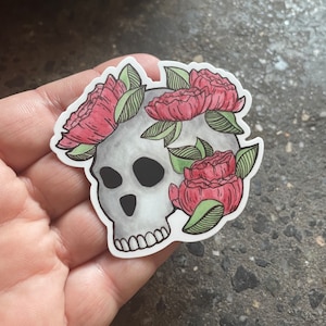 Skull Vinyl Sticker With Flowers: Waterproof Laptop Decal - Etsy