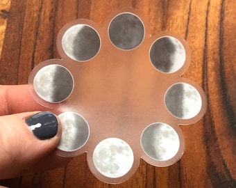 Heart Moon Sticker, Phases of the Moon Round Sticker, Moon Phase ...