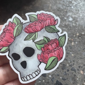 Skull Vinyl Sticker With Flowers: Waterproof Laptop Decal - Etsy