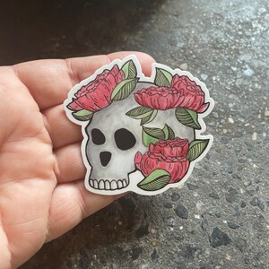 Skull Vinyl Sticker With Flowers: Waterproof Laptop Decal - Etsy