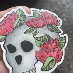 Skull Vinyl Sticker With Flowers: Waterproof Laptop Decal - Etsy