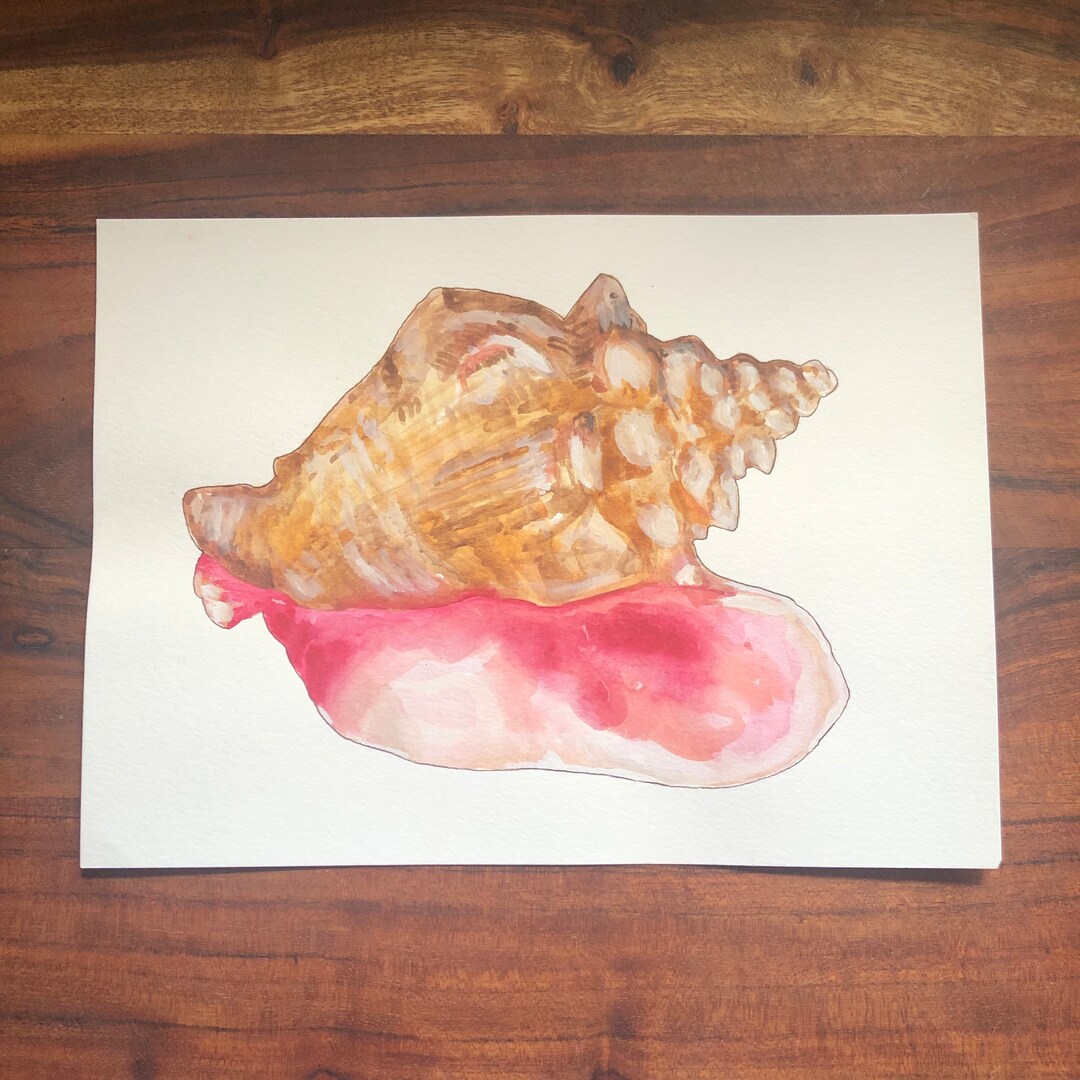 Conch Shell Painting, Original Watercolor Painting, Beach Home Decor ...
