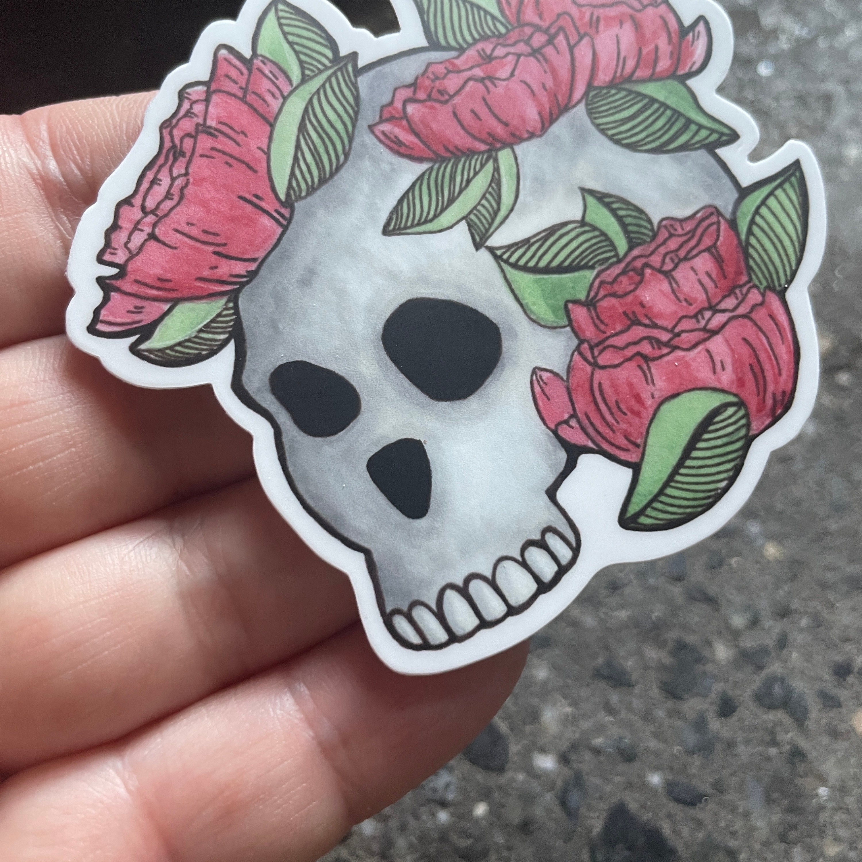 Skull Vinyl Sticker With Flowers: Waterproof Laptop Decal - Etsy