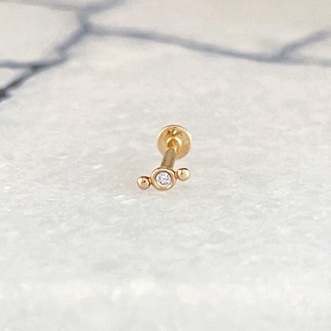 Diamond Flat Back Cartilage Stud, Tiny 14k Gold Helix, Tragus, Conch ...