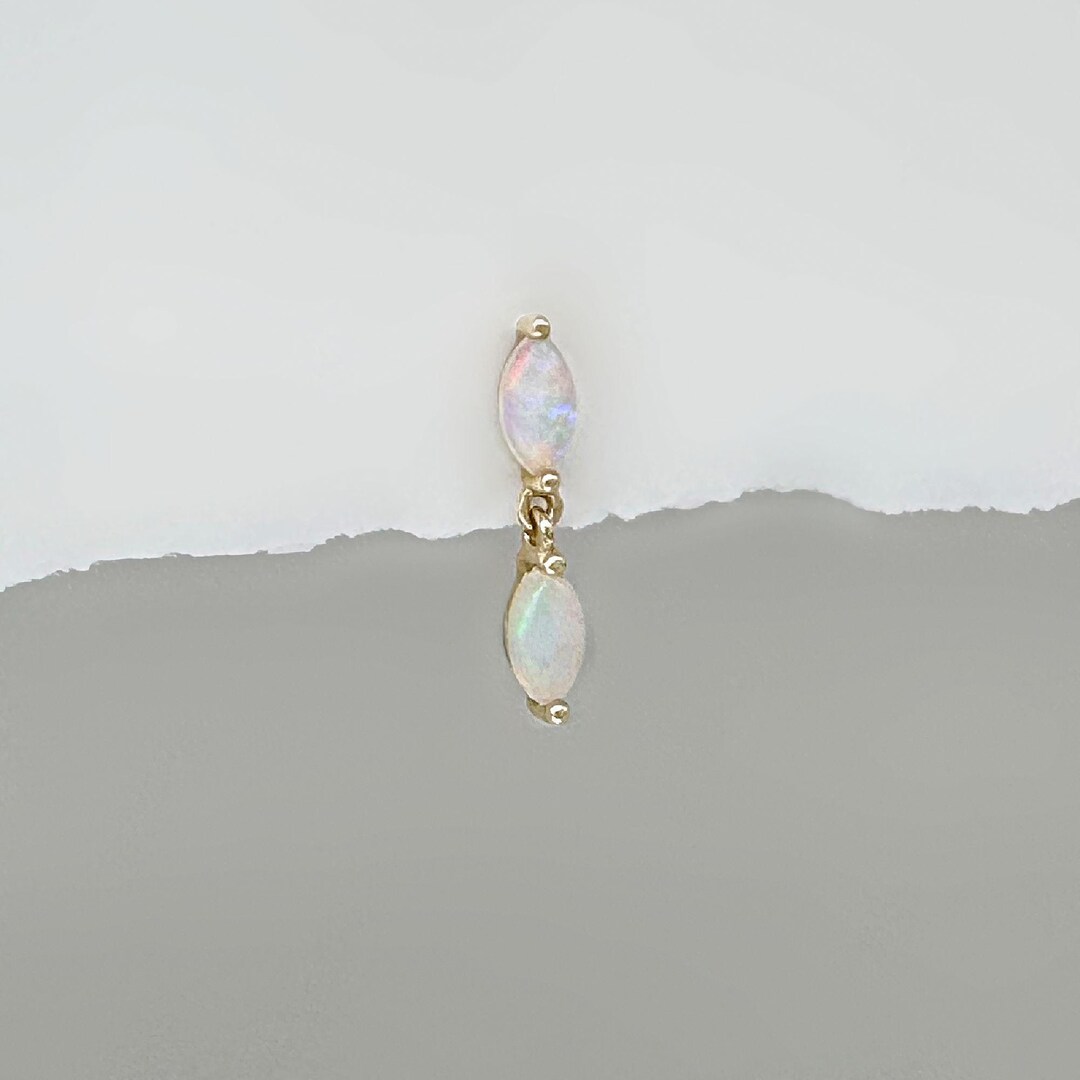Double Opal Dangle Flat Back Stud for Helix, Conch or Lobe Piercing ...