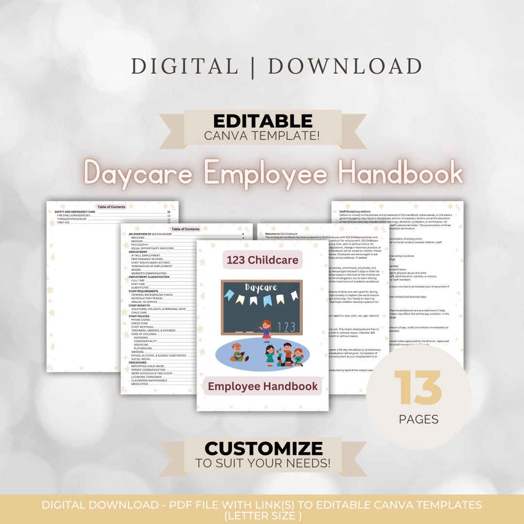Daycare Employee Handbook Template| Canva Template| Family Daycare and ...
