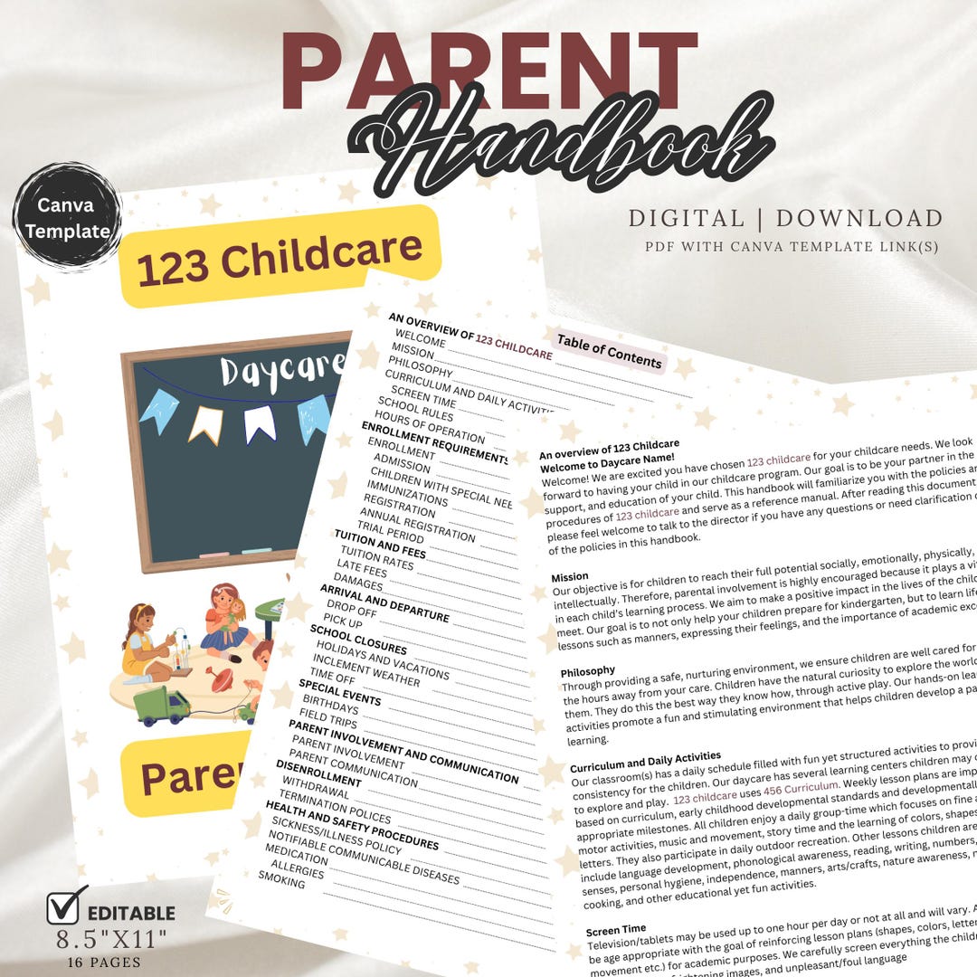 Editable Parent Handbook Template |daycare Rules| Preschool Parent ...