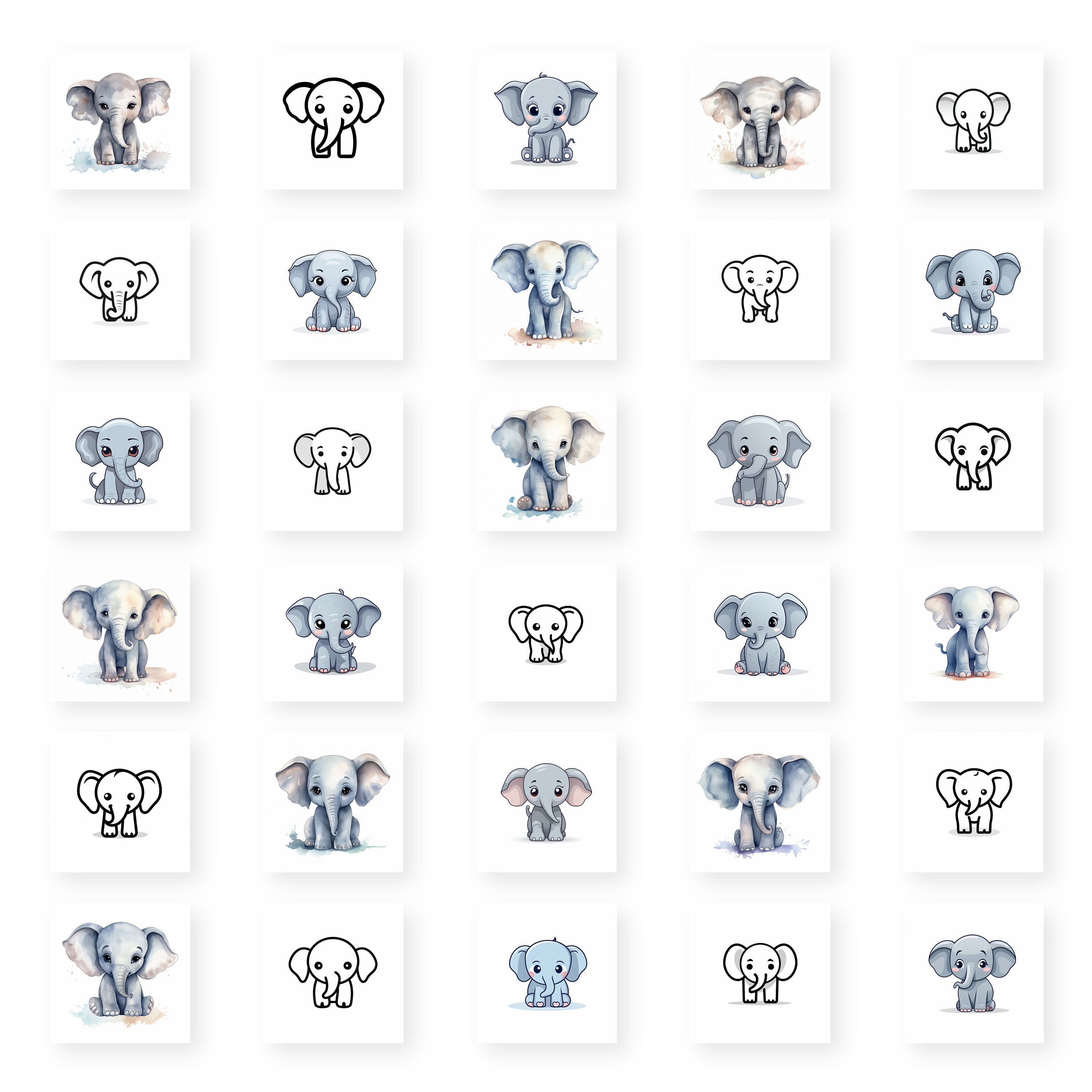 Baby Elephant SVG & PNG Collection | 1x1 | Instant Digital Download - Etsy