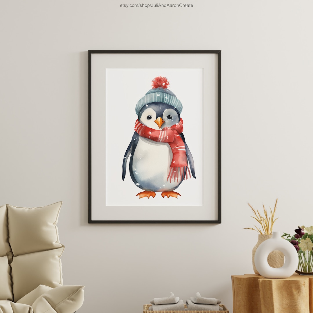 Christmas Penguin Watercolor Fine Print PNG | Festive Art | 5x7 ...