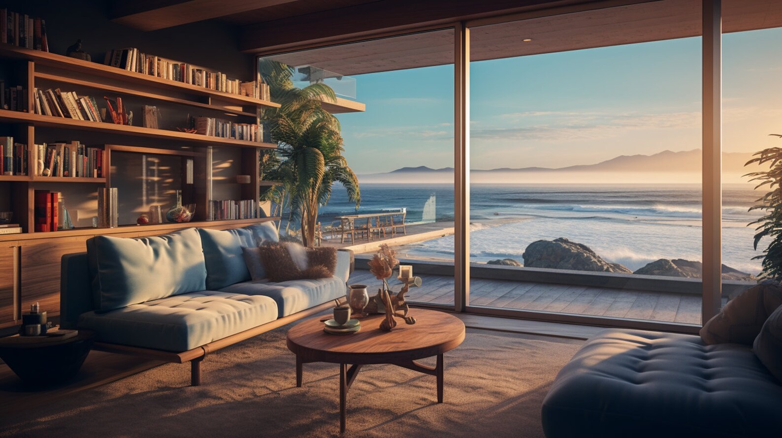 Spacious Living Room Ocean View Professional Virtual Background Bundle ...