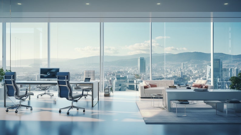 Spacious Office City View Professional Virtual Background Bundle | Work ...