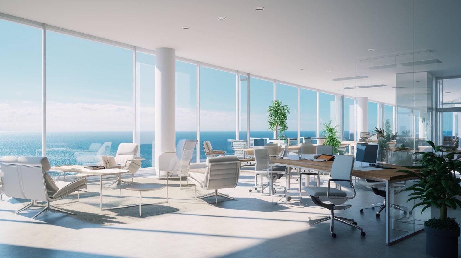 Spacious Office Ocean View Professional Virtual Background Bundle Work ...