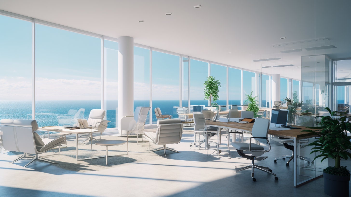 Spacious Office Ocean View Professional Virtual Background Bundle Work ...