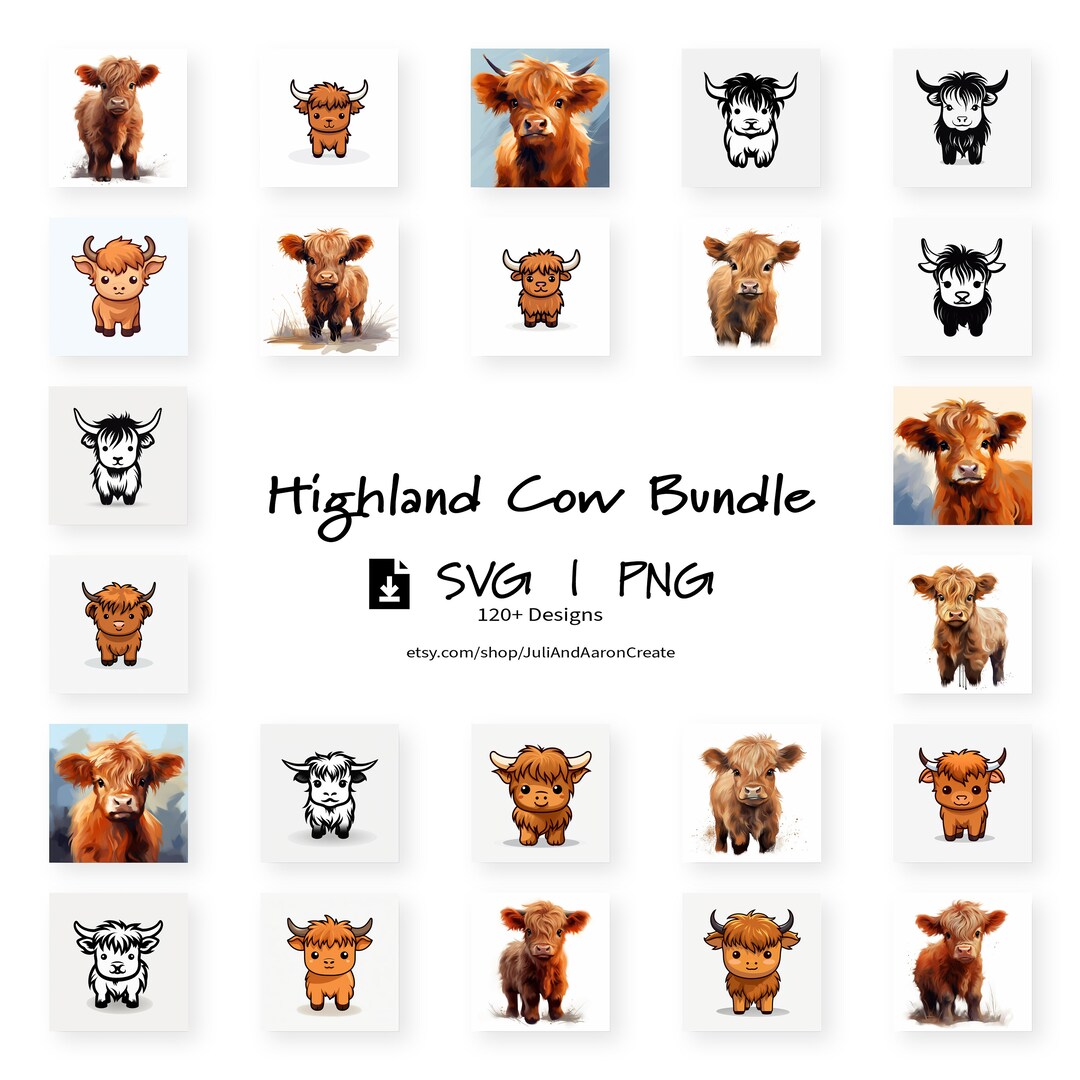Baby Highland Cow SVG & PNG | 1x1 | Instant Digital Download - Etsy