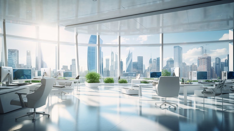 Spacious Office City View Professional Virtual Background Bundle | Work ...