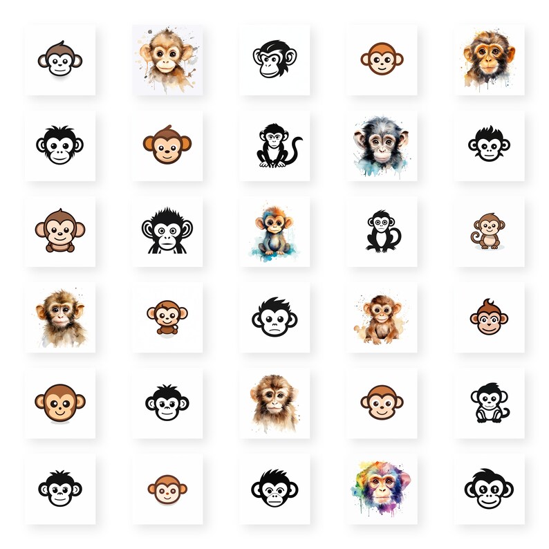 Monkey SVG and PNG Set | Adorable Nursery Decor | 1x1 | Instant Digital ...