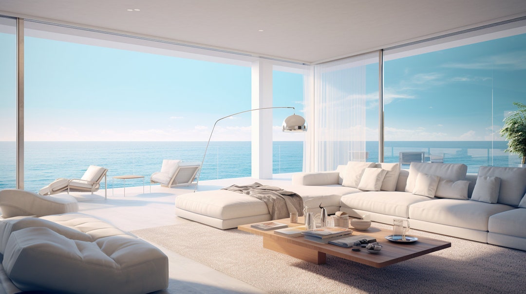 Spacious Living Room Ocean View Professional Virtual Background Bundle ...