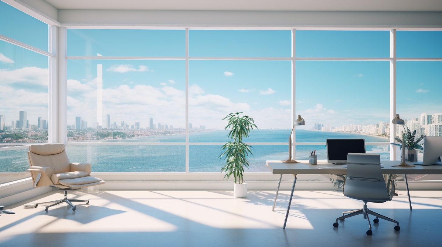 Spacious Office Ocean View Professional Virtual Background Bundle Work ...
