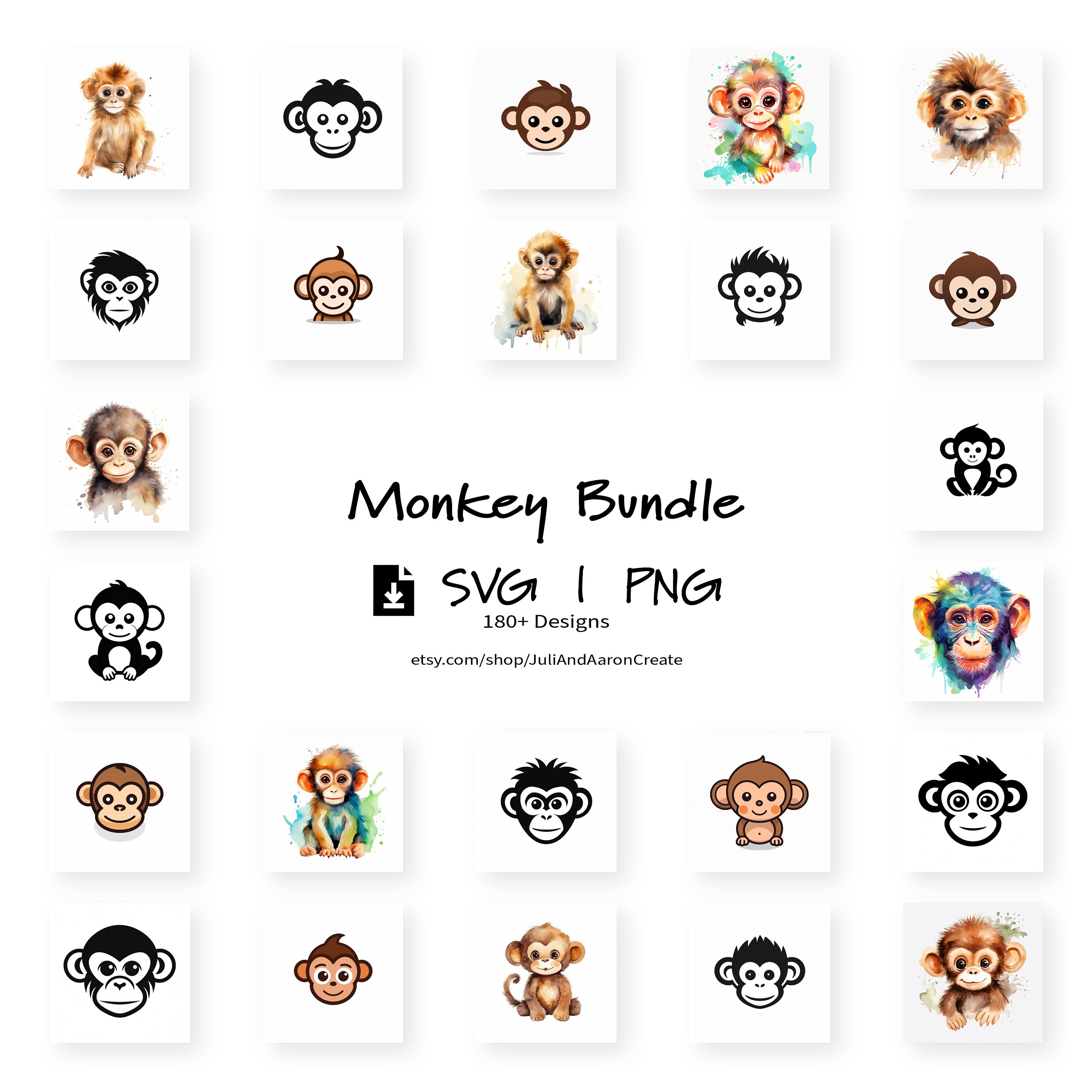 Monkey SVG and PNG Set | Adorable Nursery Decor | 1x1 | Instant Digital ...
