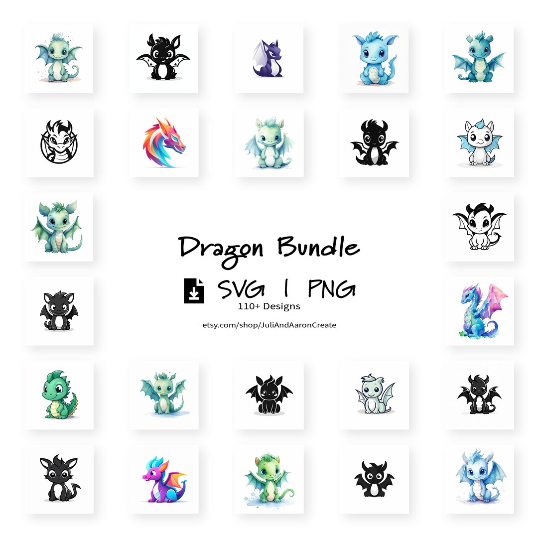 Dragon SVG and PNG Set | Adorable Nursery Decor | 1x1 | Instant Digital ...