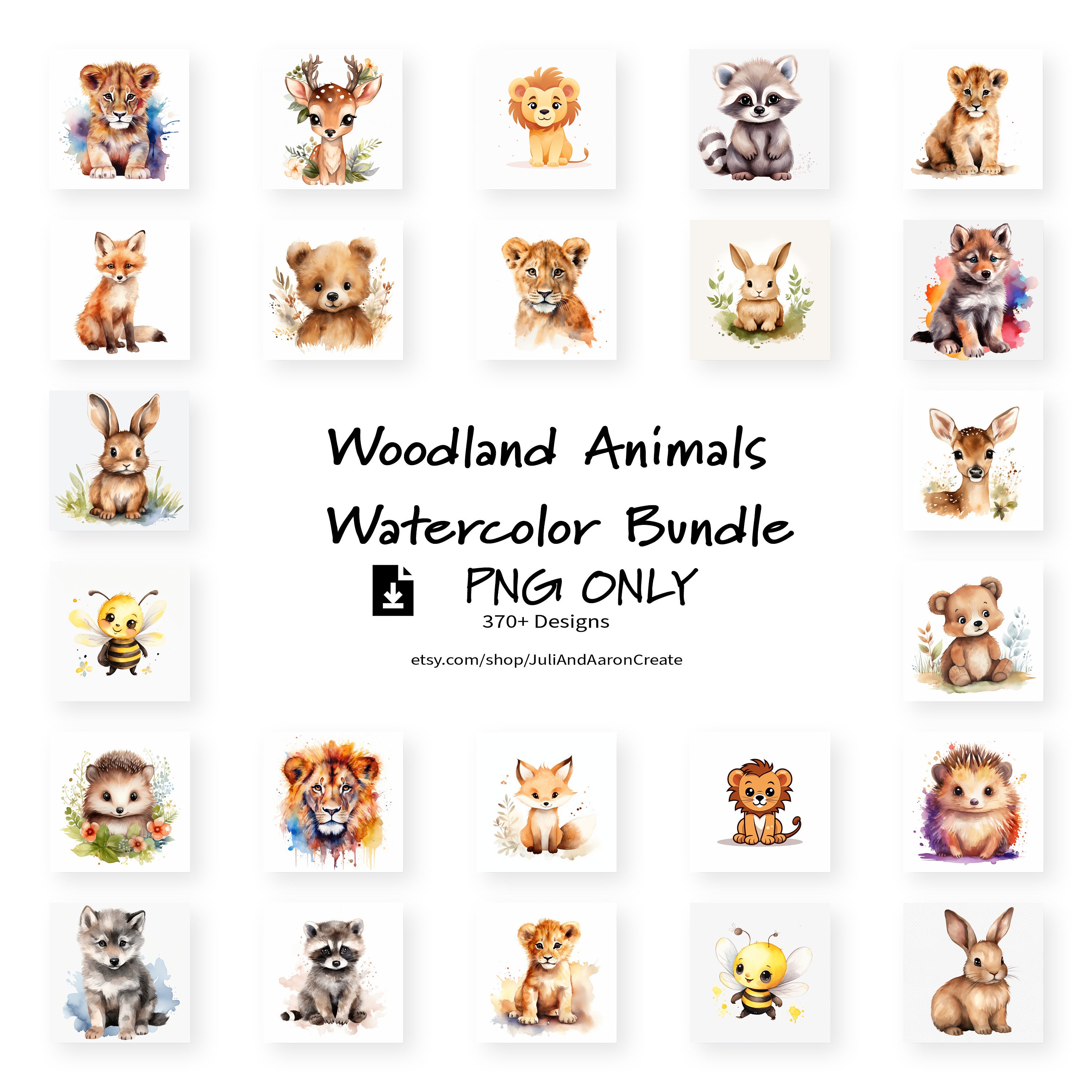 Woodland Animals Watercolor Collection | PNG Mega Bundle | 1x1 ...