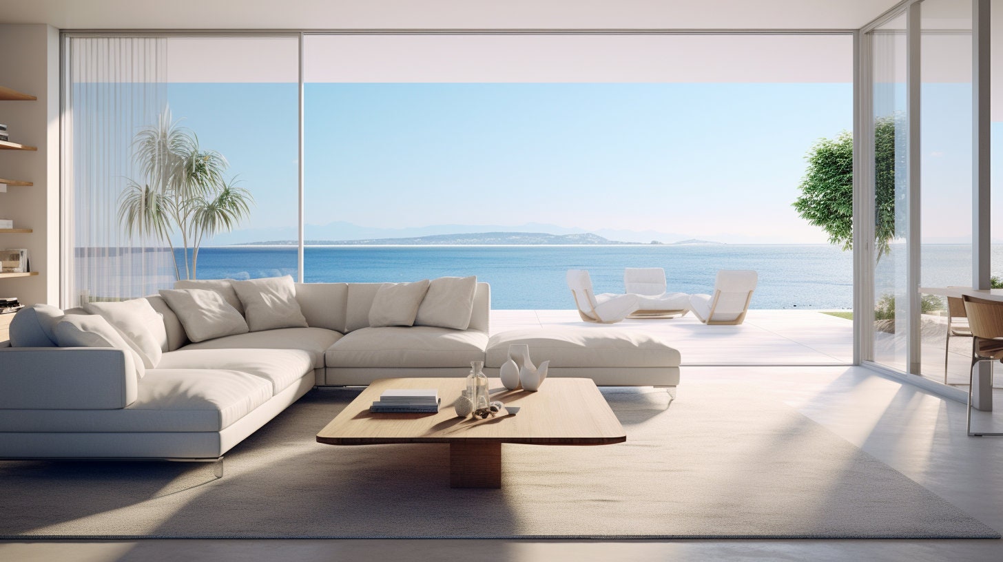 Spacious Living Room Ocean View Professional Virtual Background Bundle ...