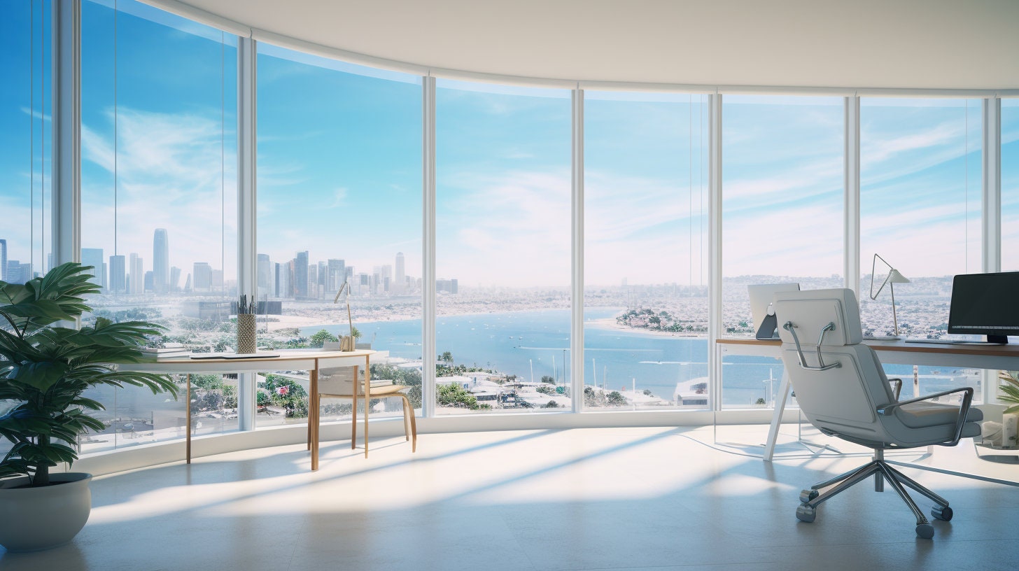 Spacious Office Ocean View Professional Virtual Background Bundle Work ...