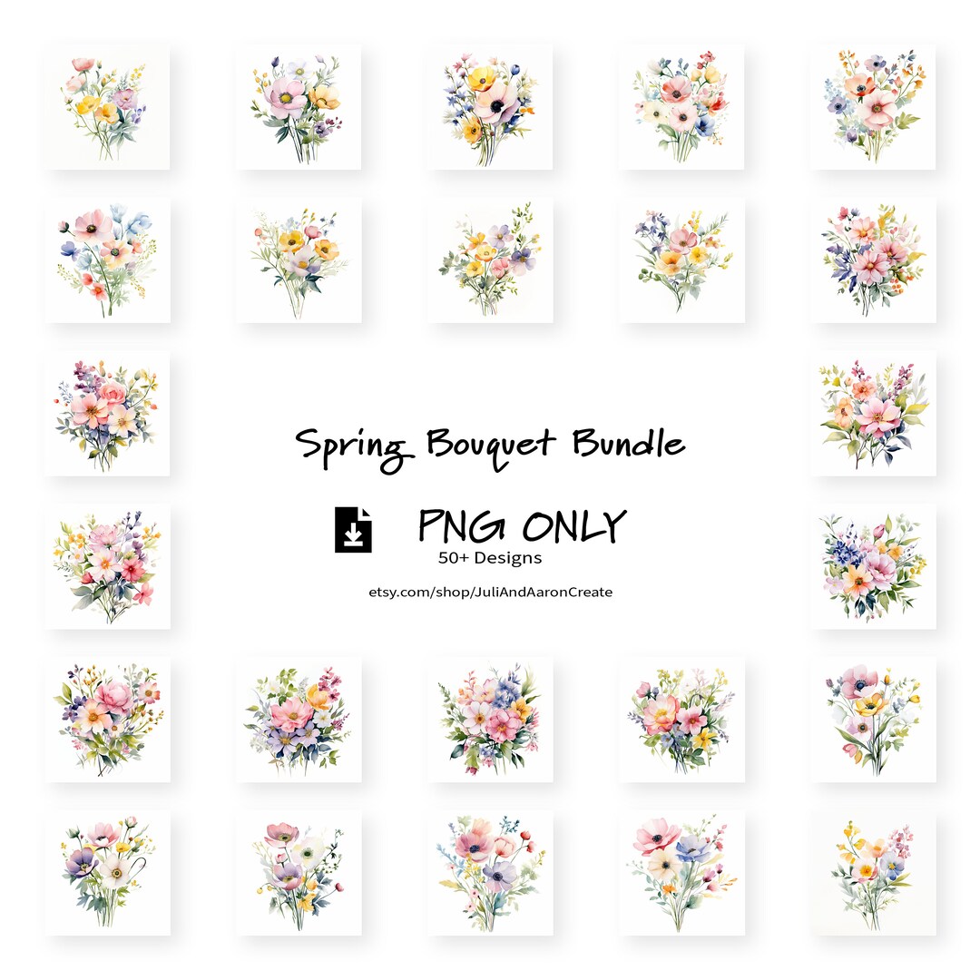Watercolor Spring Flower Bouquets | 1x1 | Instant Digital Download ...