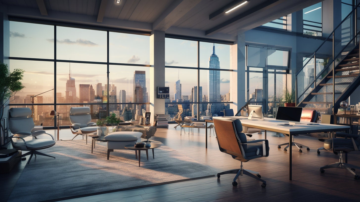 Spacious Office City View Professional Virtual Background Bundle Work ...