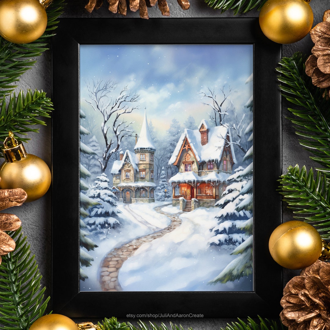Christmas Winter Village Fine Print Png | Watercolor Print | Art | 5X7 ...