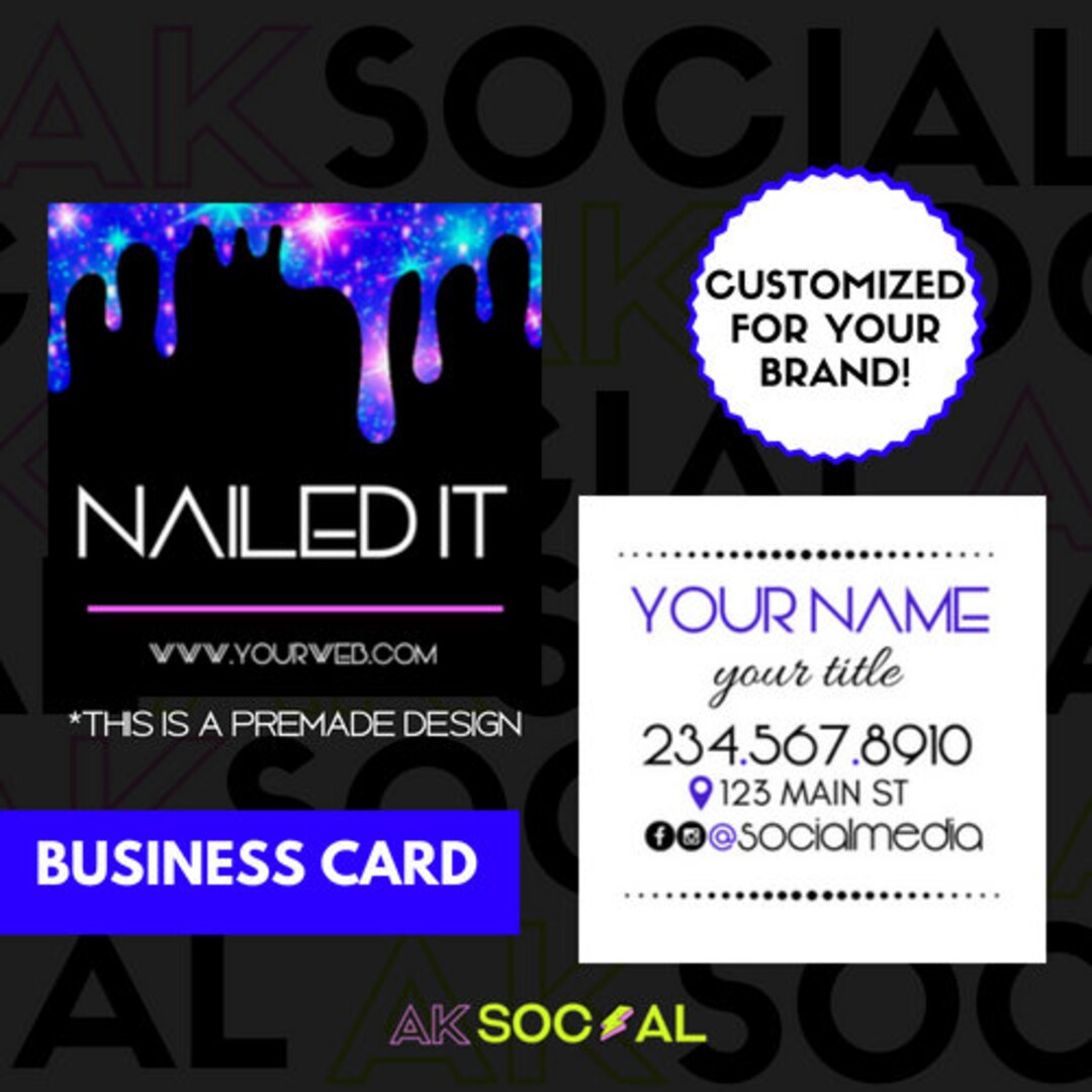 Square Business Card Drip Paint Drips Glam Makeup Artist Nail Tech Hair ...