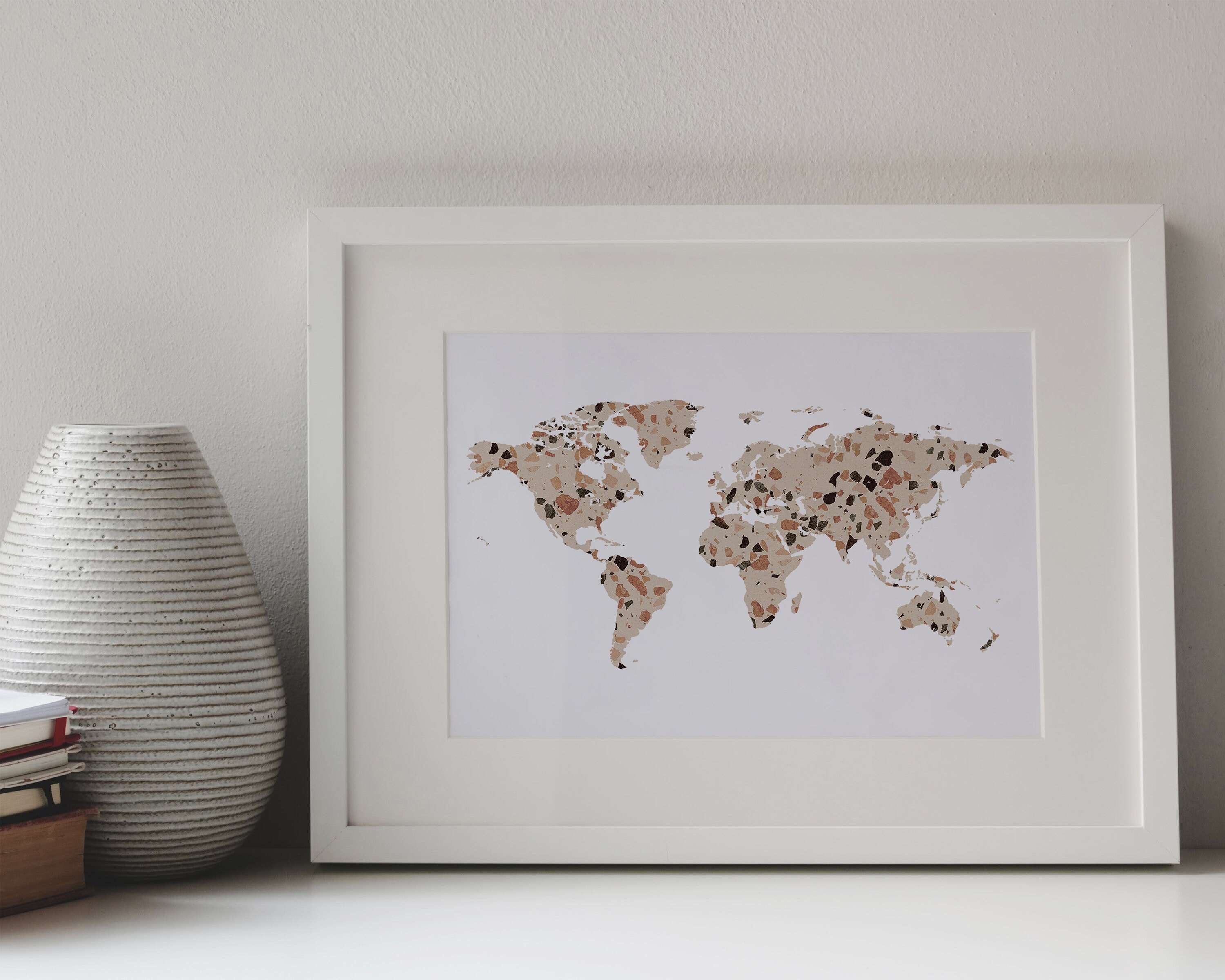 Terrazzo World Map Poster, Stone Texture Wall Art, World Atlas Map ...