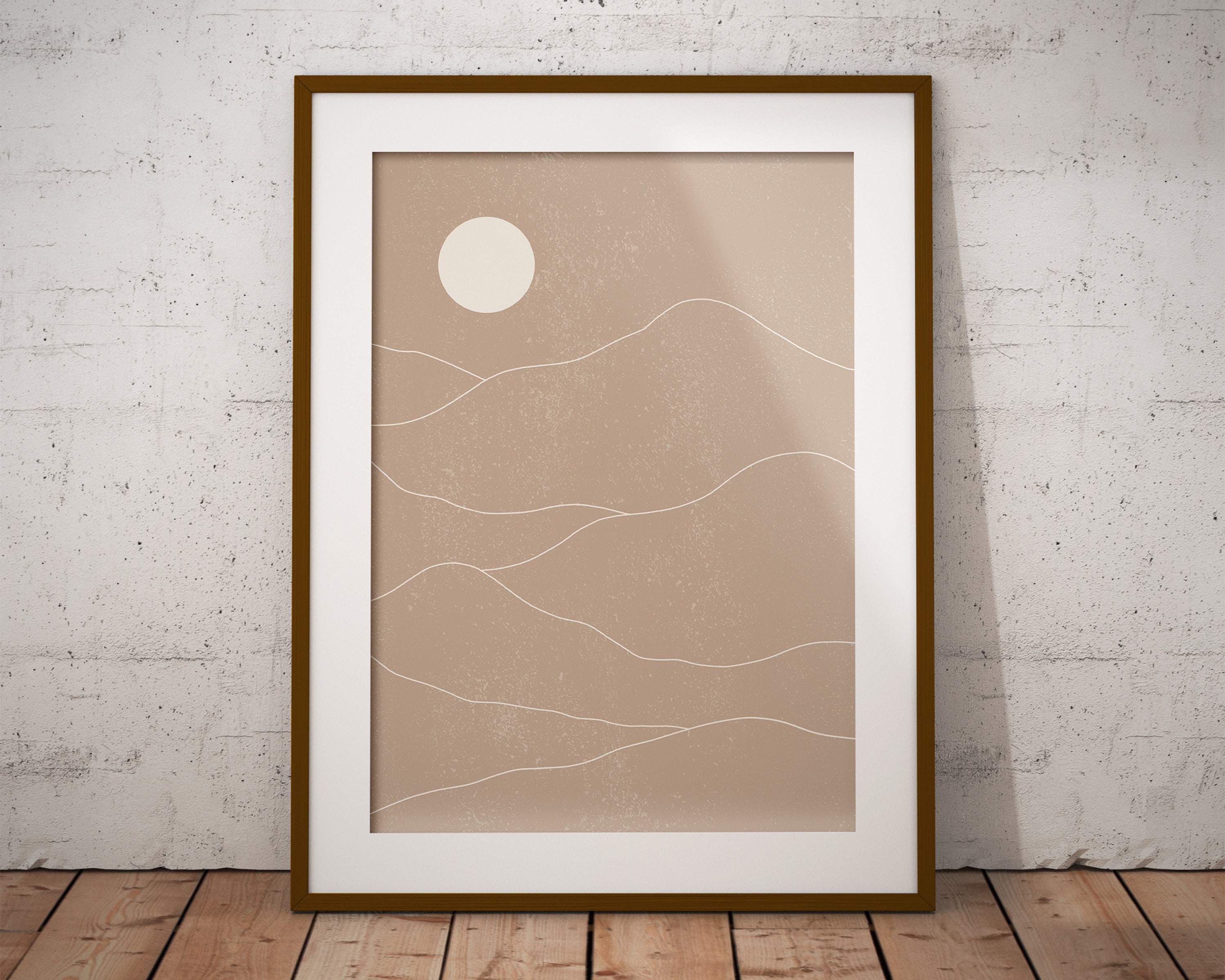 Mountain Line Art, Sun and Mountain Print, Landscape Line Art, Neutral ...